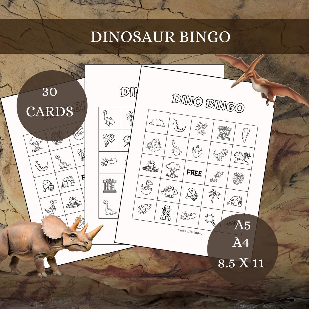 Dinosaur Bingo for Kids | Prehistoric Fossil Game Printable | Birthday ...