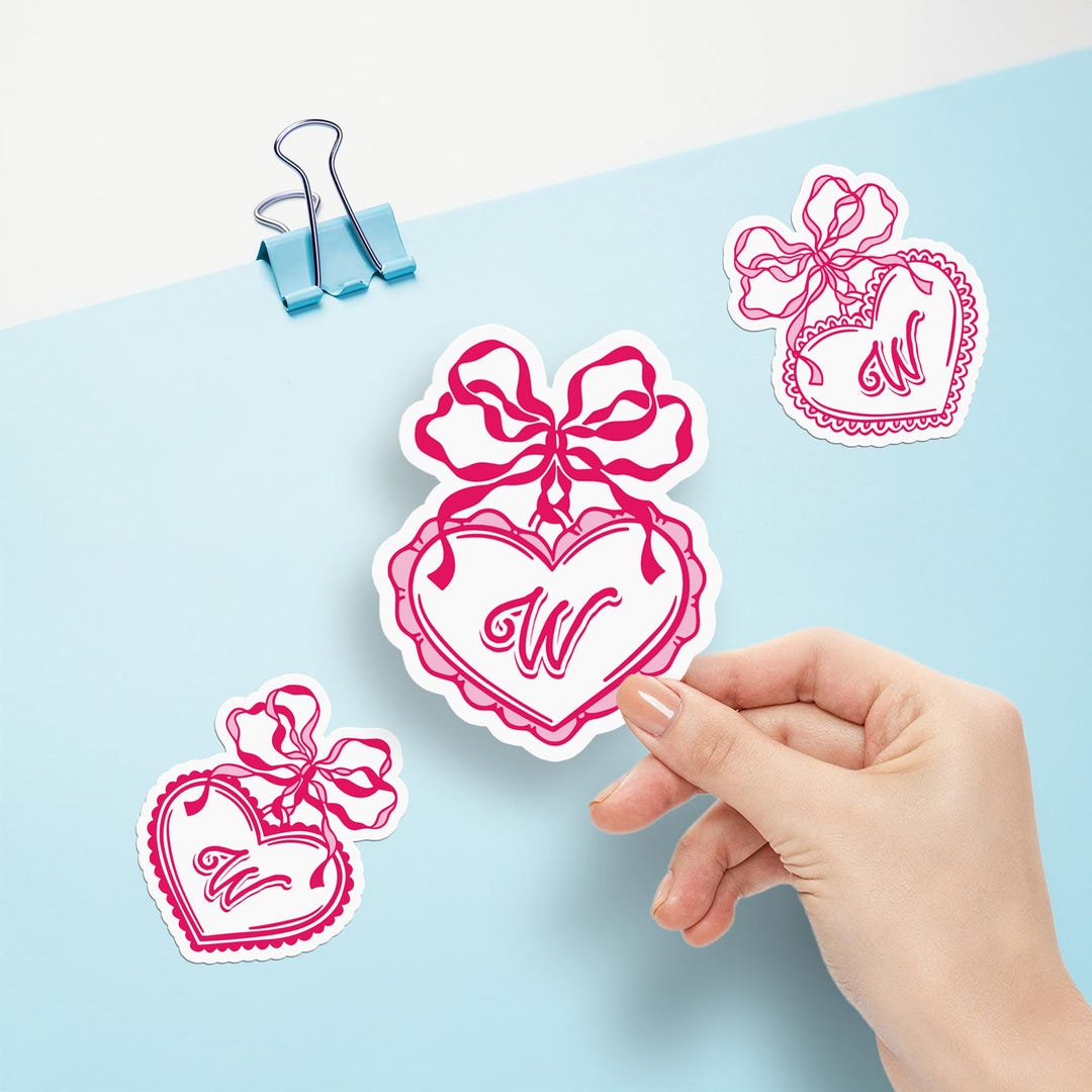Custom Heart Locket Name Sticker | Coquette Ribbon Initial Decal ...