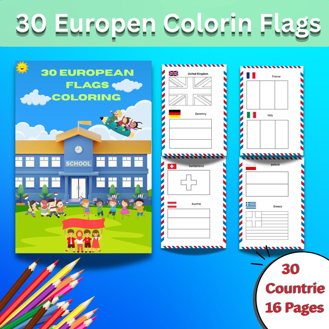 Europe Flags Coloring Pages | Kids Learning Activity (PDF Pattern) - Etsy