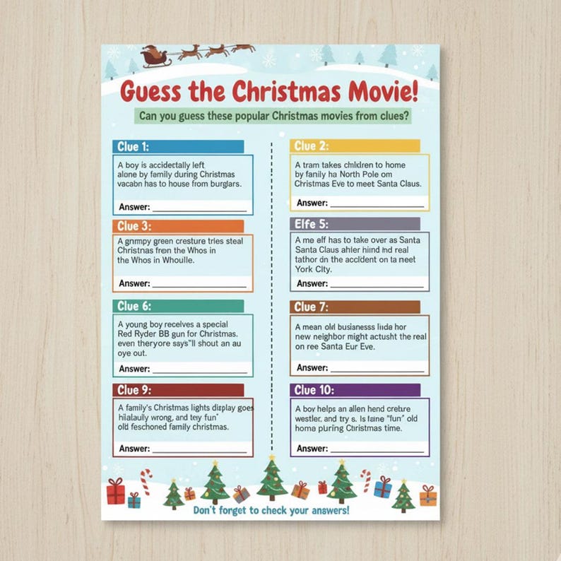 Guess the Christmas Movie Game | Christmas Party Printable Game ...