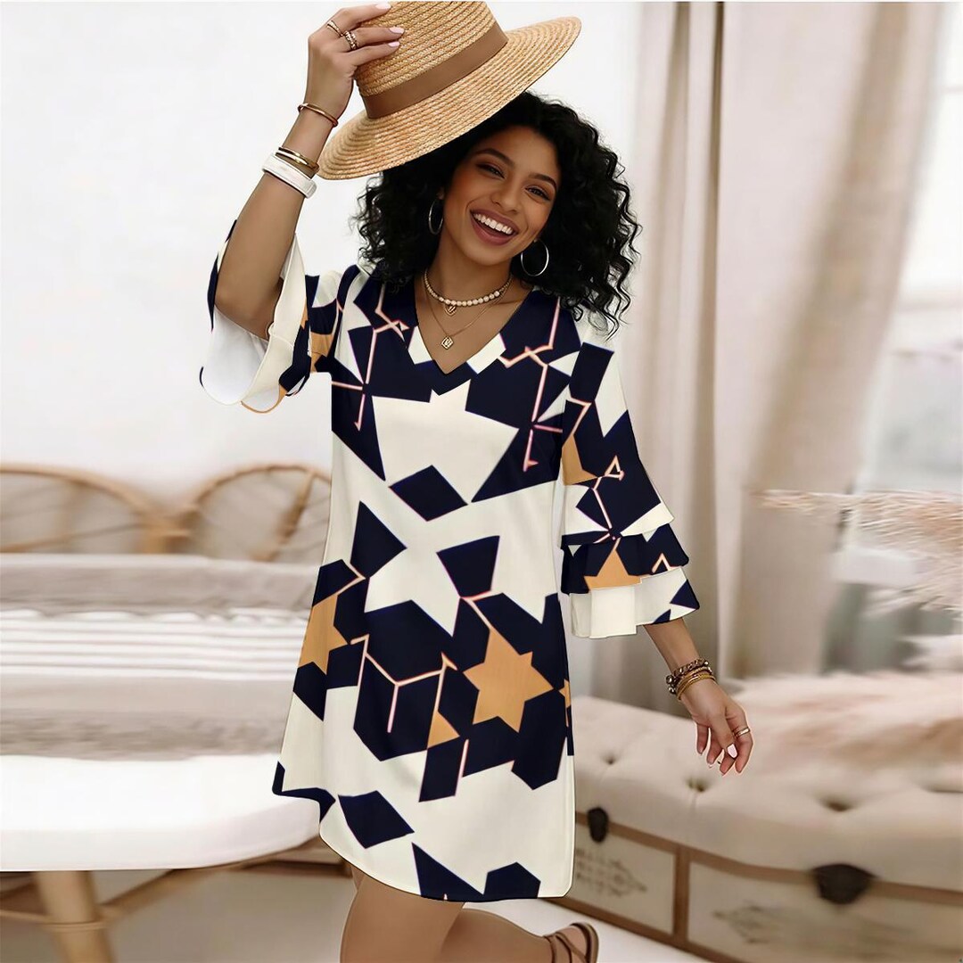All Over Print Womens Stacked Ruffle Sleeve Dress Etsy