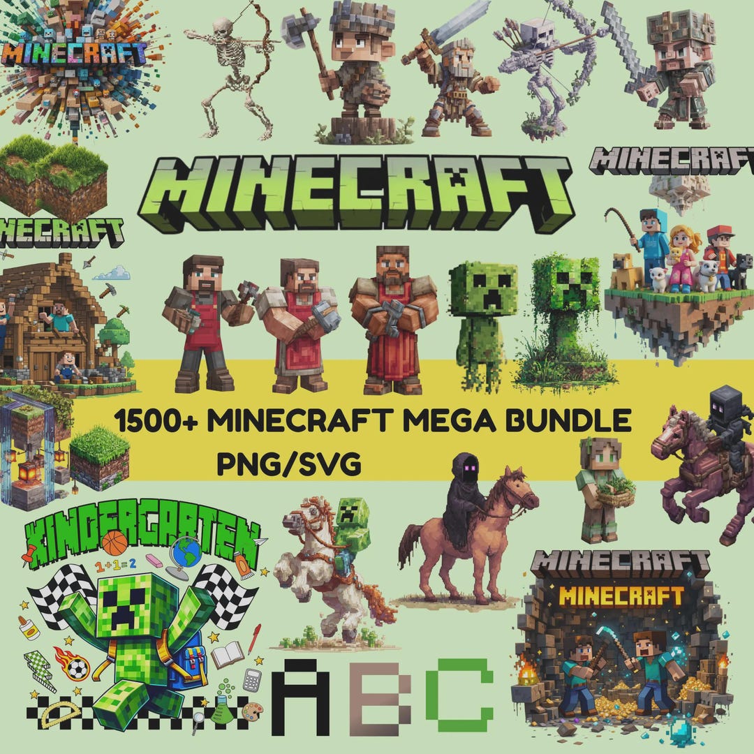 Buy 1500+ Minecraft PNG SVG Mega Bundle | Minecraft Characters ...