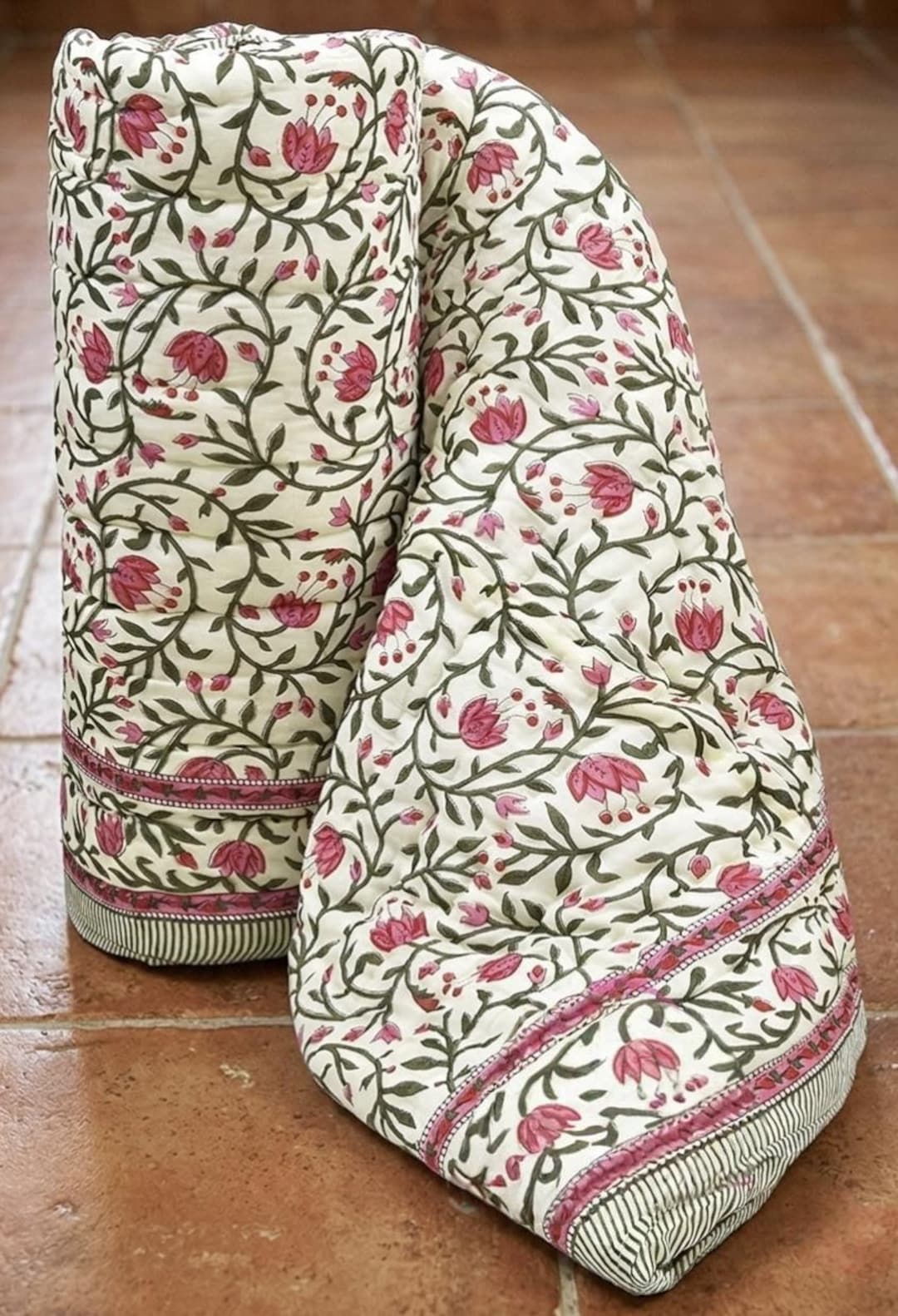 Hand Block Print Cotton Quilt, Floral Indian Jaipuri Razai, Boho ...