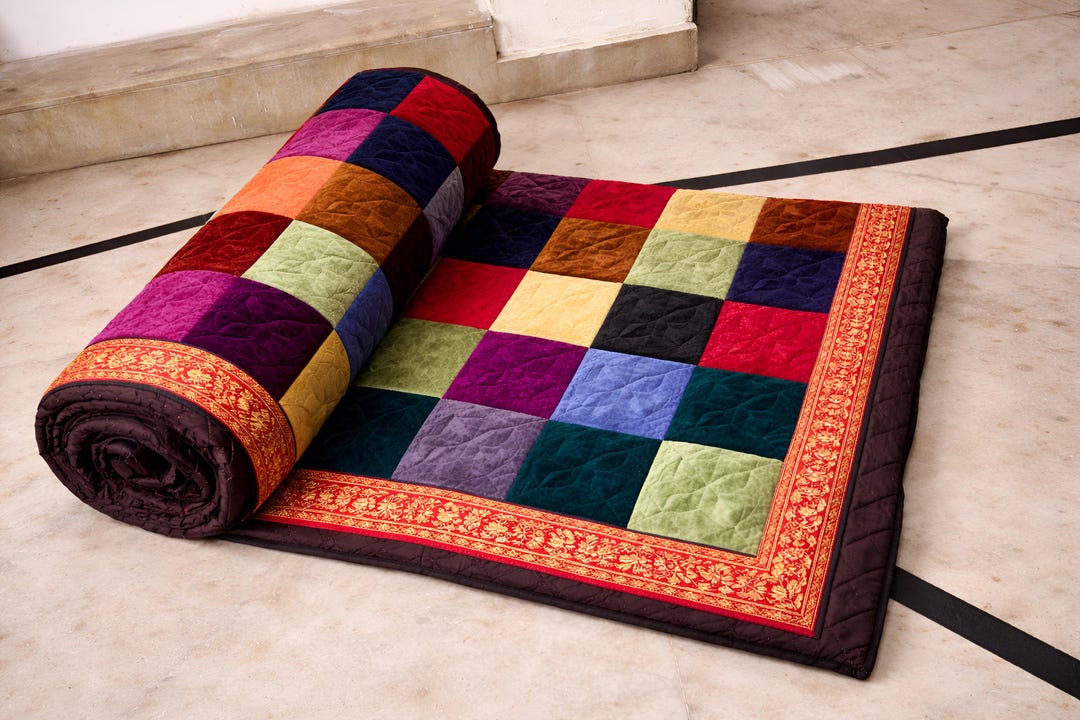 Handmade Velvet Patchwork Quilt | Jaipuri Winter Razai, Reversible ...