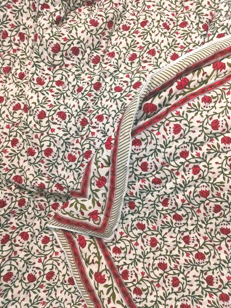 Hand Block Print Cotton Quilt, Floral Indian Jaipuri Razai, Boho ...