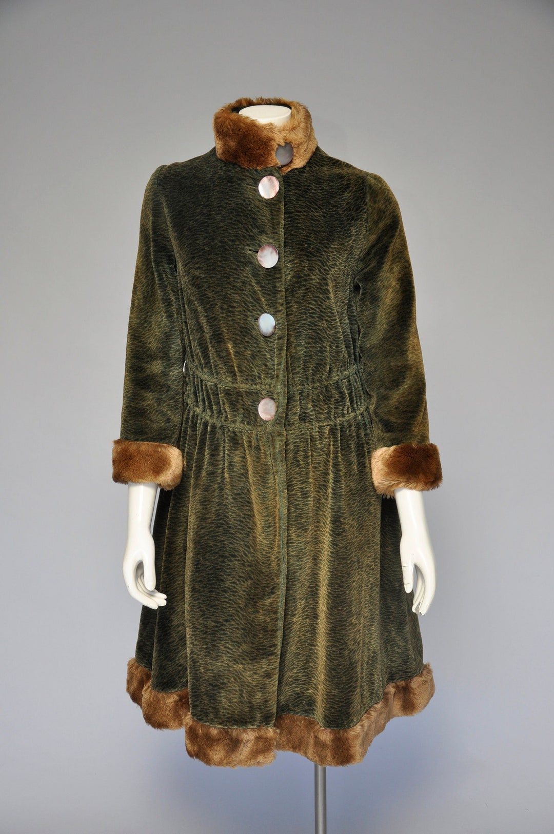 Vintage Antique Edwardian Green Coat With Faux Fur Trim XS-M - Etsy