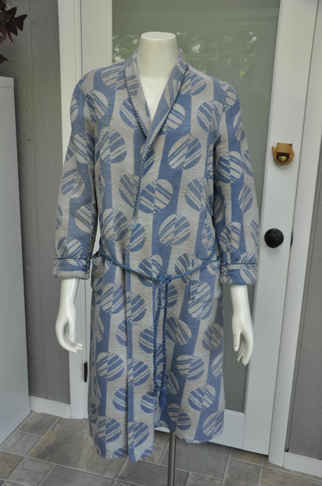 Antique 1920s Blue Art Deco Print Beacon Blanket Belted Robe XS-L - Etsy UK