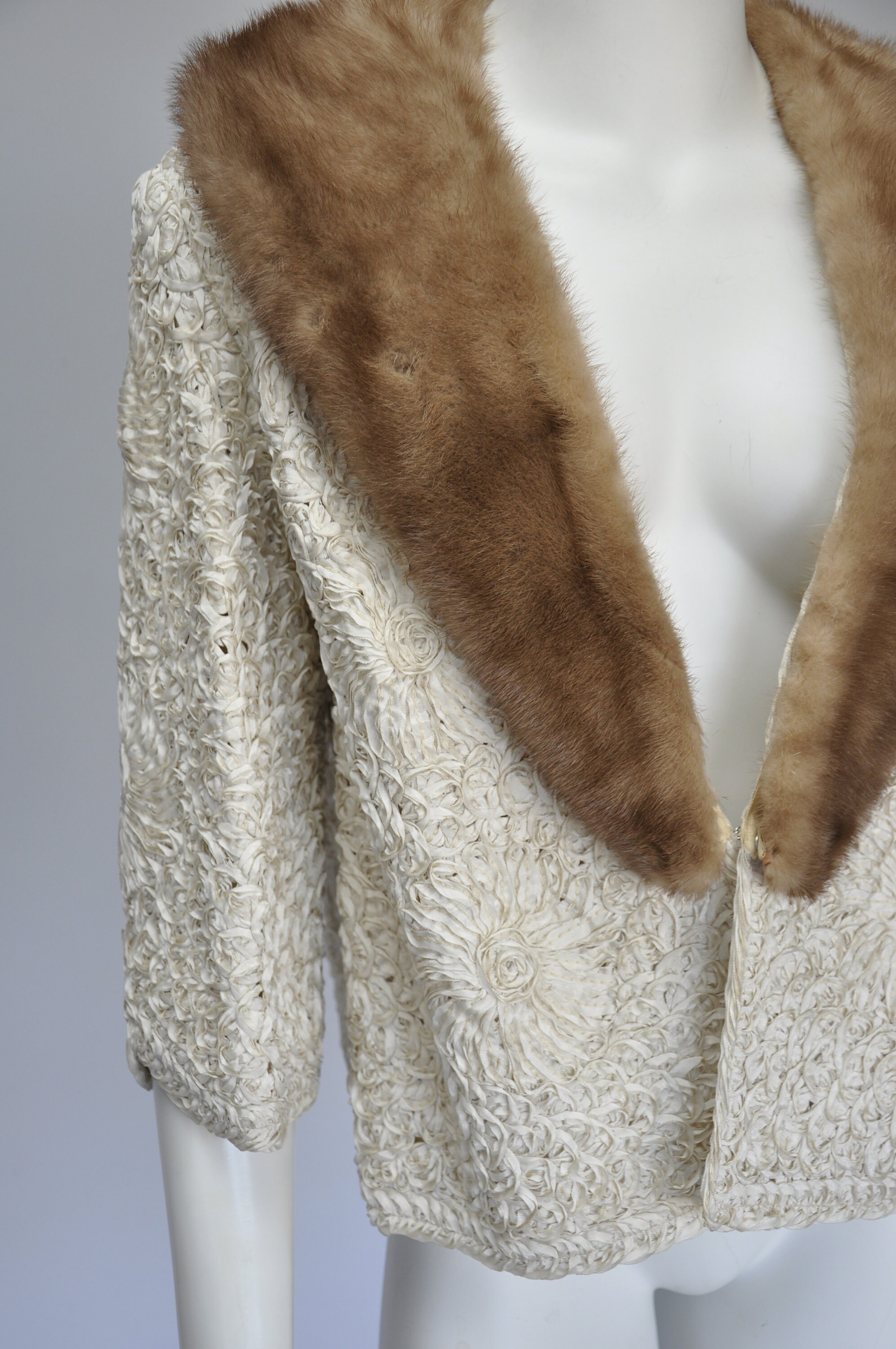 Vintage 1950s Ribbon Jacket Sweater With Mink Collar M/L/XL - Etsy