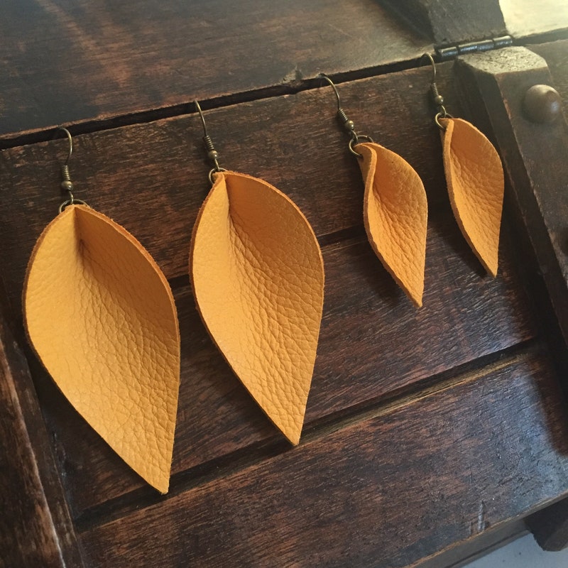 Leather Leaf Earrings - Etsy