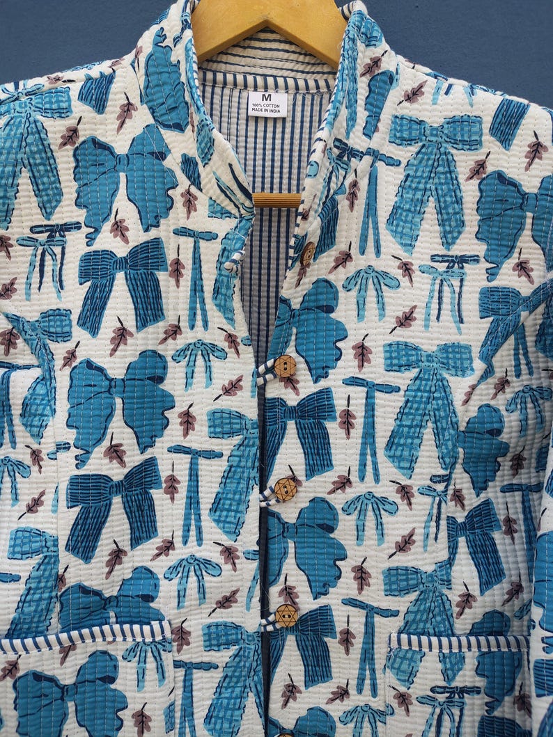 Handmade Style Quilted Jacket Turquoise Block Print Cotton Coat ...