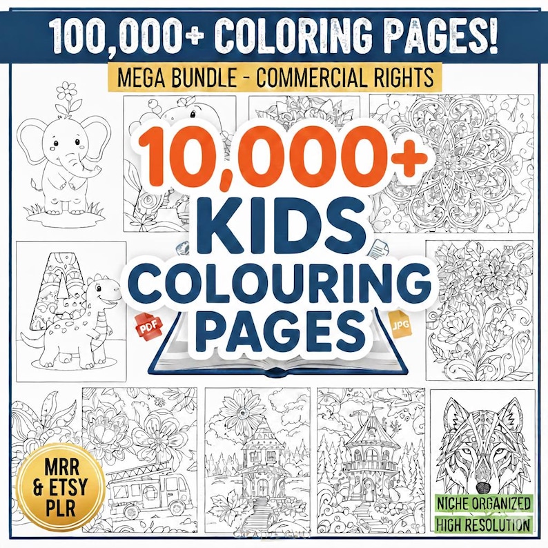10,000+ Coloring Pages Mega Bundle PLR | Kids & Adults | Printable PDF ...