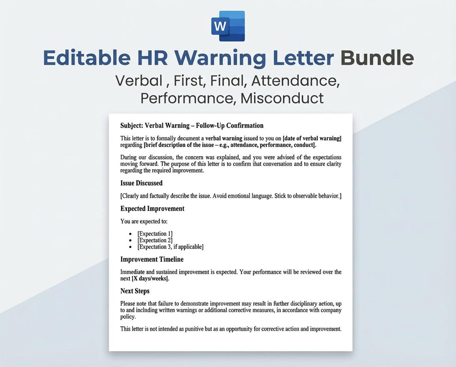 Editable HR Warning Letter Template Bundle| Verbal, First, Annual ...