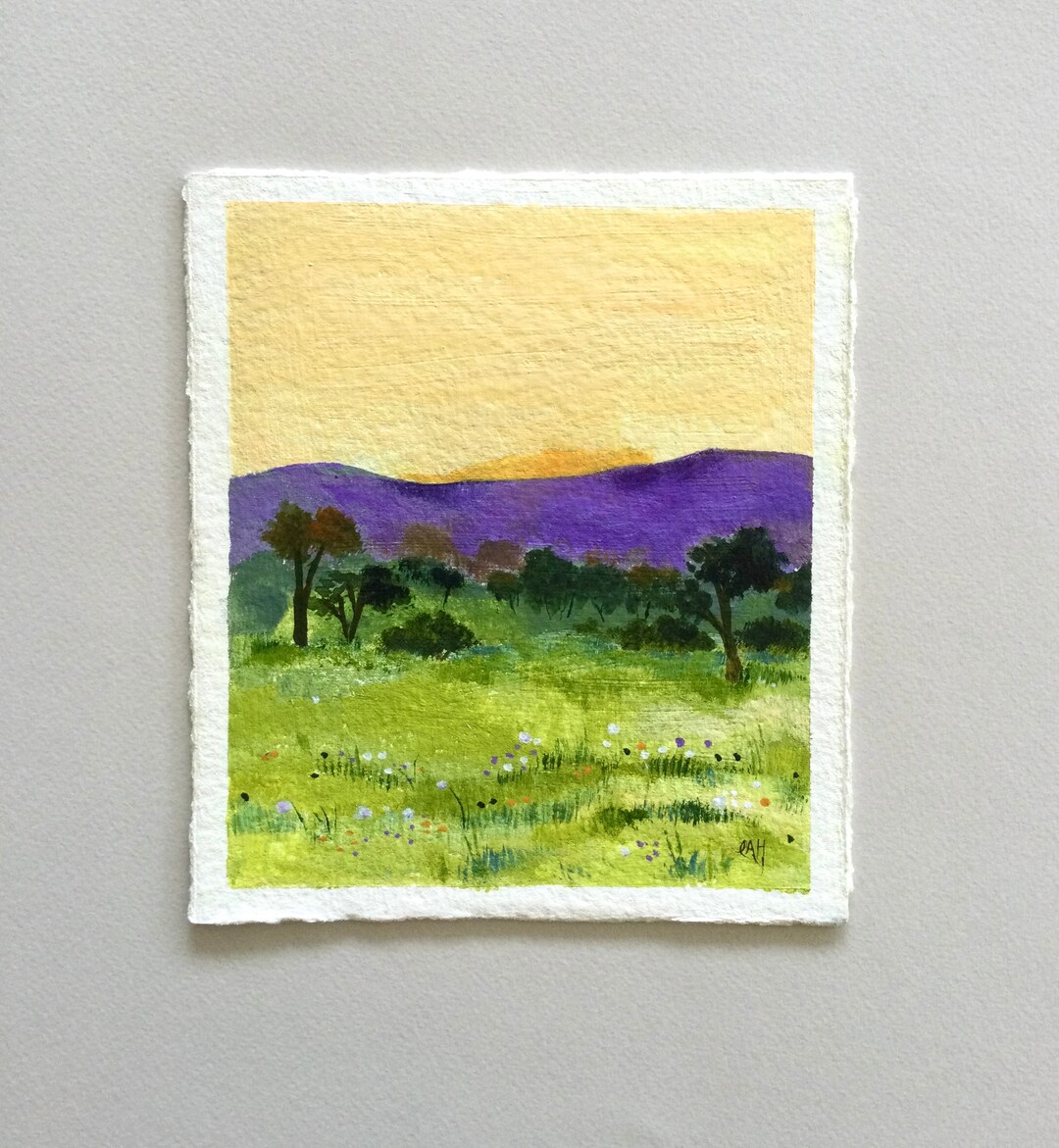 Original Abstract Landscape Painting, Sunset Over the Hills - Etsy