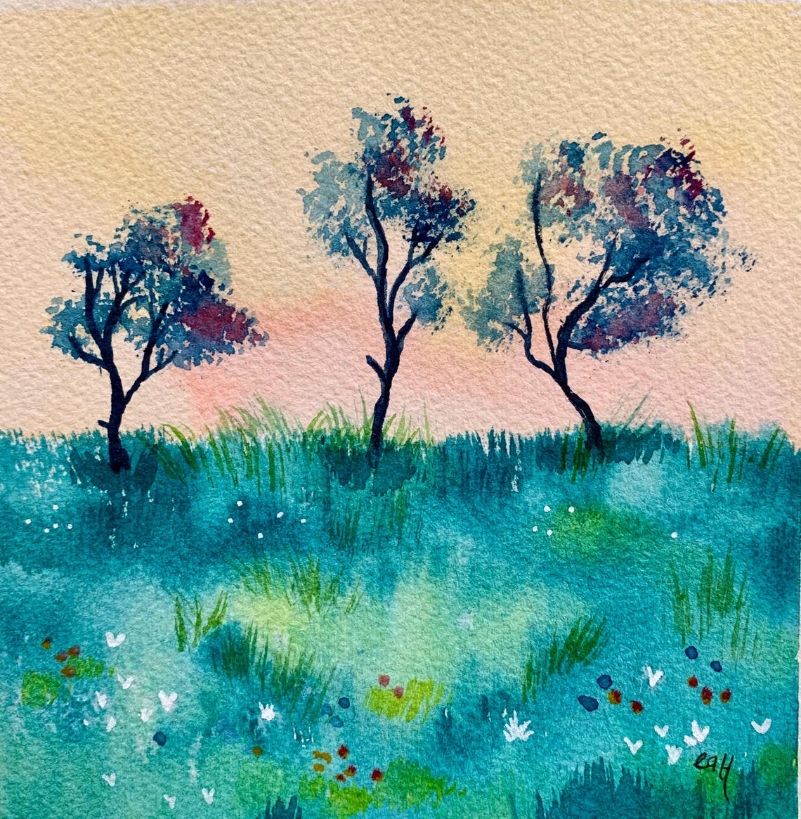 Small Original Watercolour Painting, Spring Meadow - Etsy