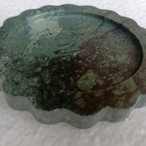 6 Inch Round Scalloped Decorative Green Marble Tray, Beautiful Serving ...