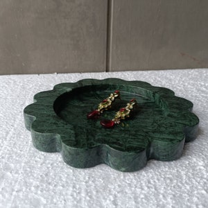 7.5 X 7.5 Inch Scalloped Decorative Round Green Marble Tray, Beautiful ...