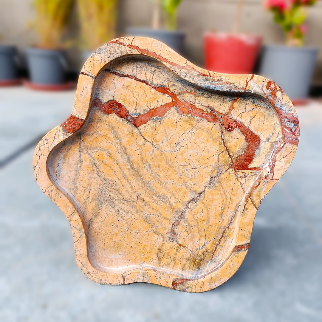 Beautiful Rainforest Bidasar Marble Tray, Marble Platter Amoeba Shape ...