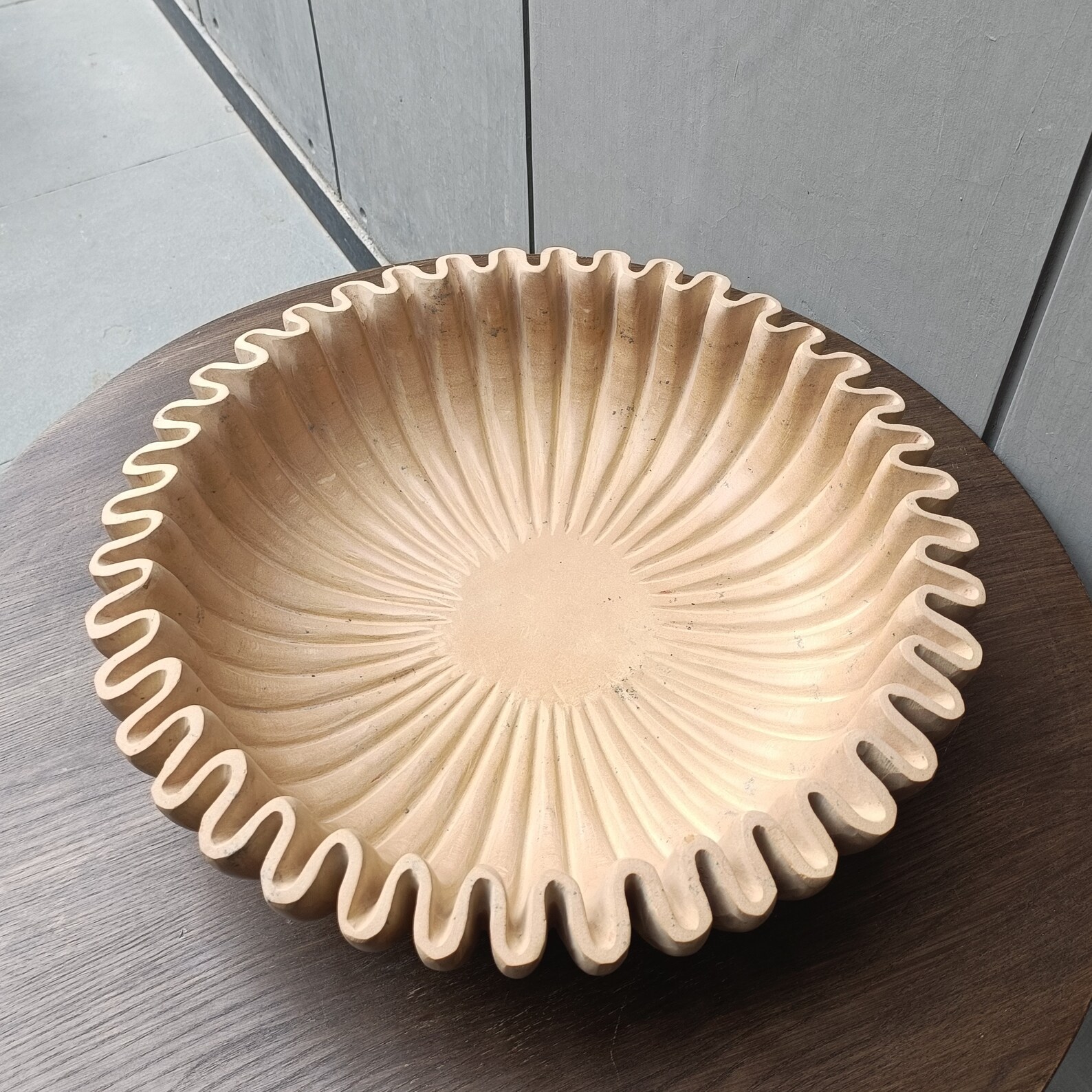 Handmade Jaisalmer Stone Bowl: 15 Inch Ribbed Wave Ruffle Decor - Etsy