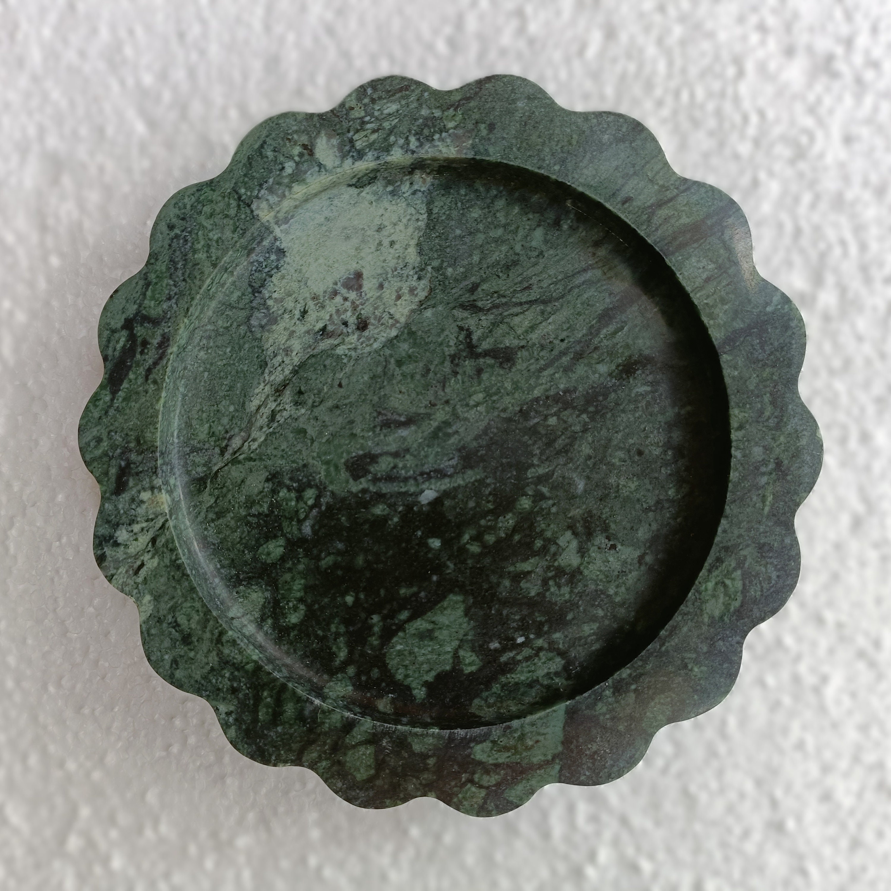 6 Inch Round Scalloped Decorative Green Marble Tray, Beautiful Serving ...