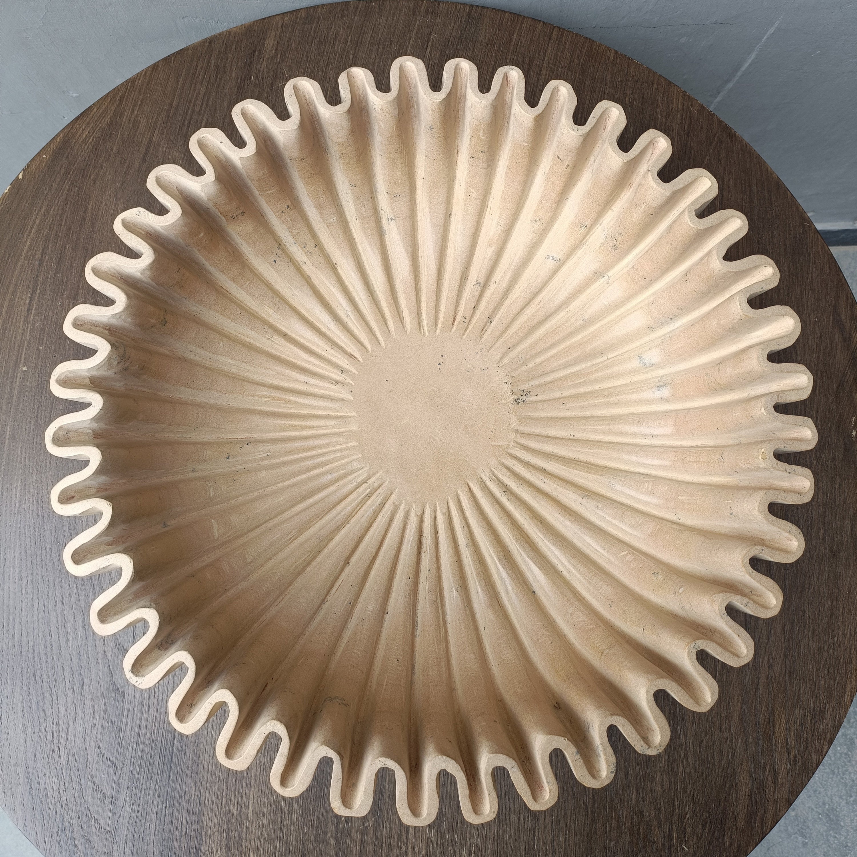 Handmade Jaisalmer Stone Bowl: 15 Inch Ribbed Wave Ruffle Decor - Etsy