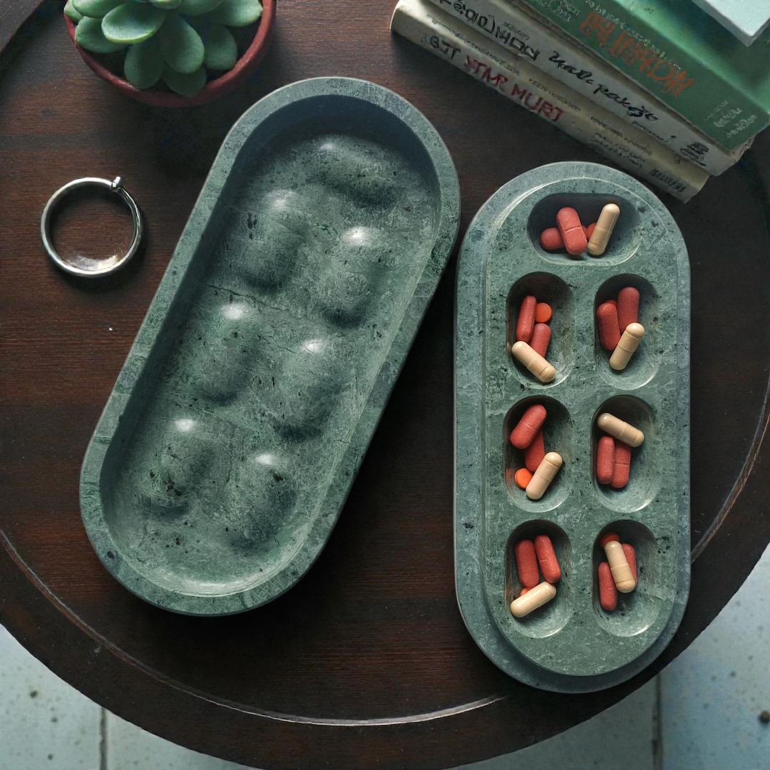 Handmade Green Marble Pill Box: Seven-day Organiser - Etsy
