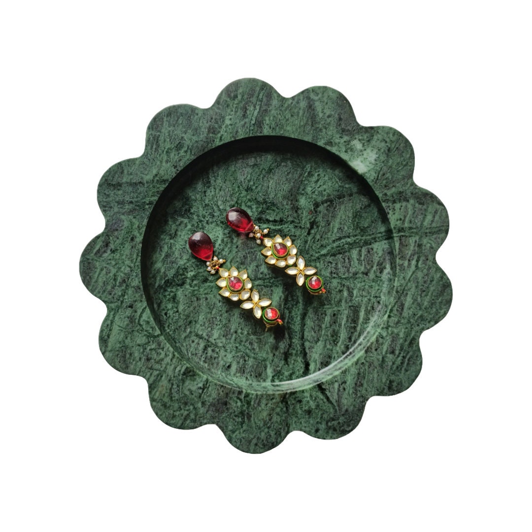 7.5 X 7.5 Inch Scalloped Decorative Round Green Marble Tray, Beautiful ...