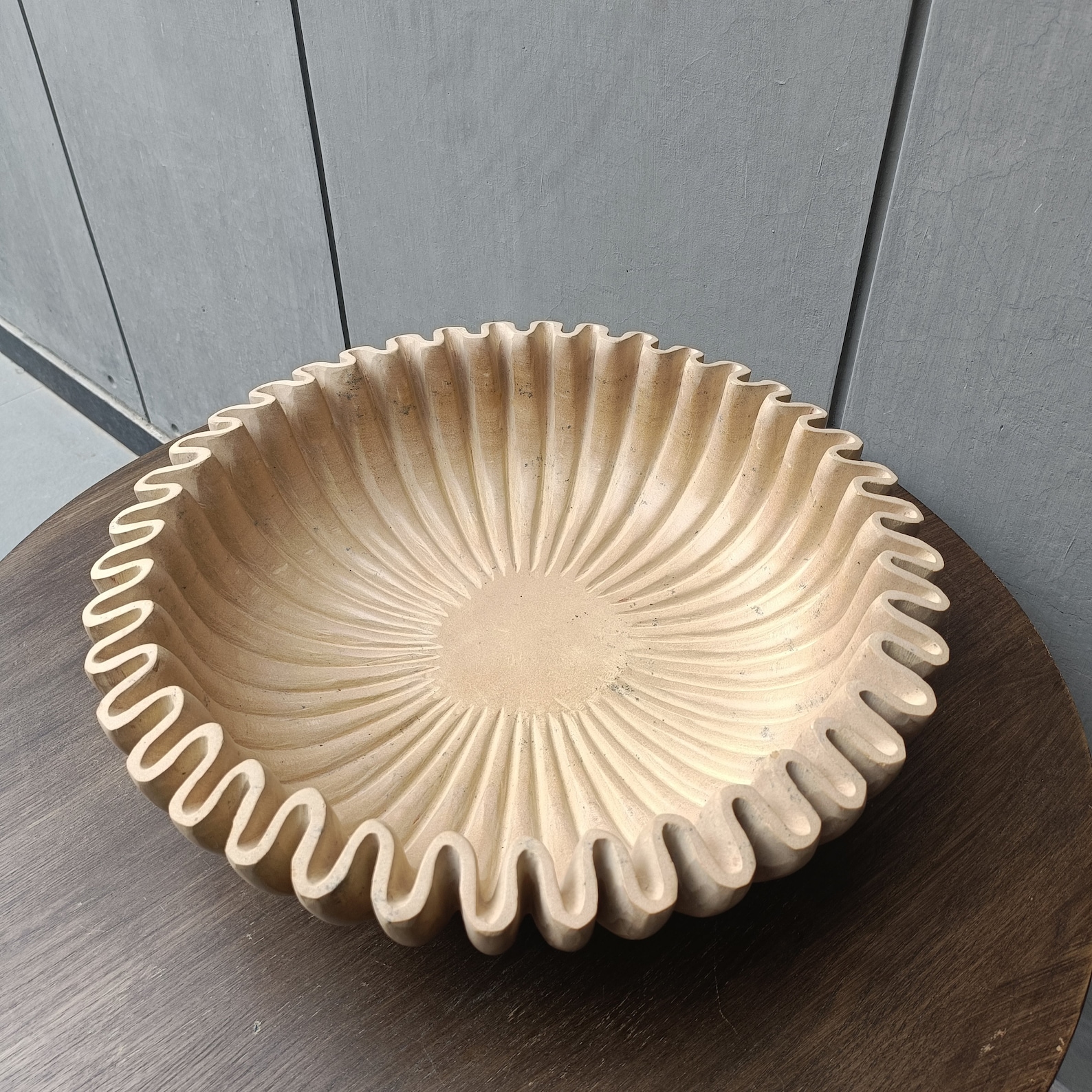 Handmade Jaisalmer Stone Bowl: 15 Inch Ribbed Wave Ruffle Decor - Etsy
