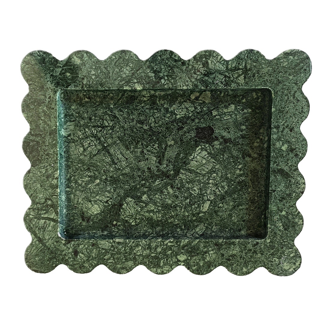 10 X 8 Scalloped Decorative Green Marble Tray, Beautiful Serving Tray ...
