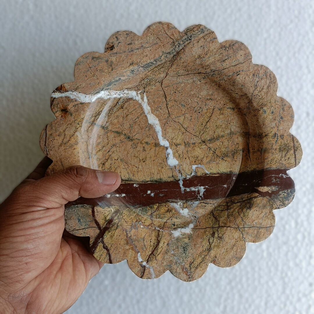 Scalloped Decorative Rainforest Marble Round Tray, Beautiful Serving ...