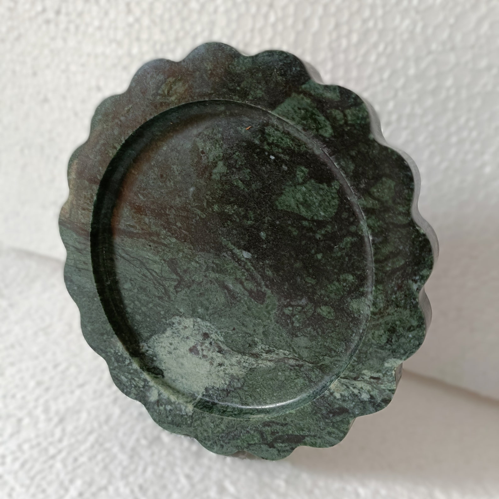 6 Inch Round Scalloped Decorative Green Marble Tray, Beautiful Serving ...