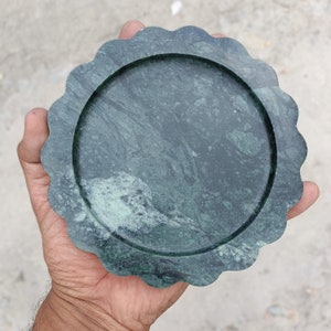 6 Inch Round Scalloped Decorative Green Marble Tray, Beautiful Serving ...