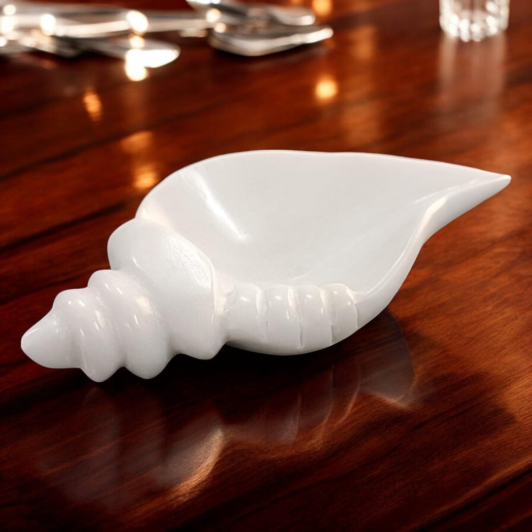 White Marble Seashell Bowl: Handmade Trinket Dish, Home Decor - Etsy