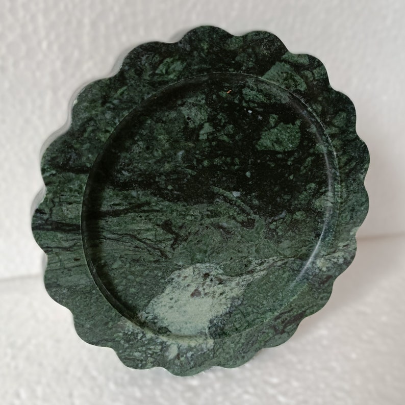 6 Inch Round Scalloped Decorative Green Marble Tray, Beautiful Serving ...