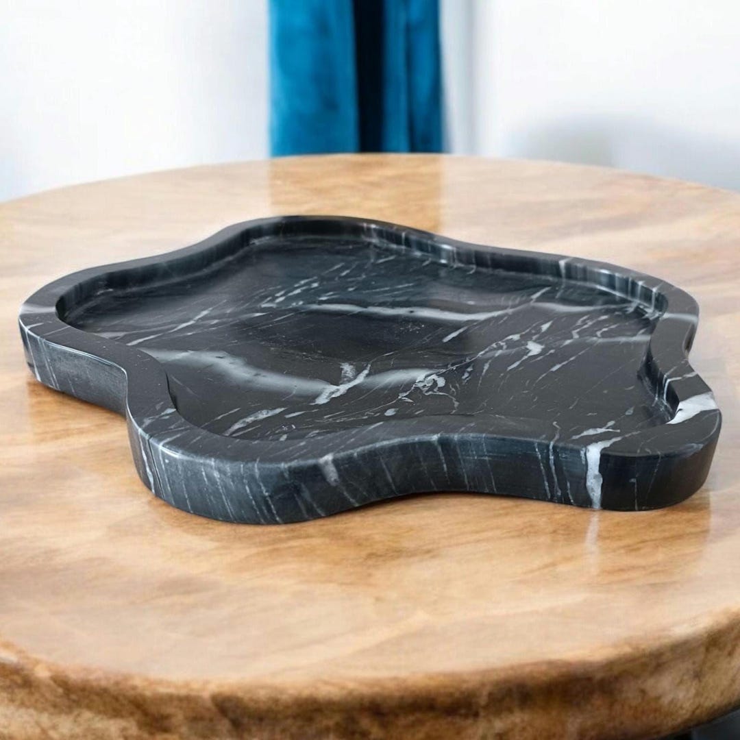 Uneven Black Marble Serving Tray Decorative Marble Tray, Amoeba Shape ...