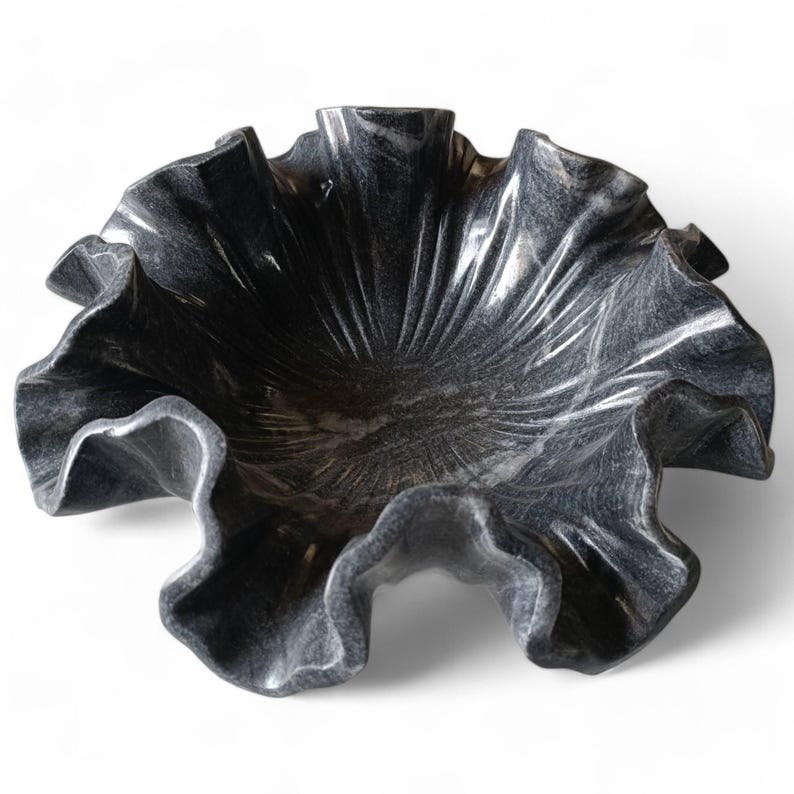 Handmade Greyish Black Marble Ruffle Bowl: Home & Office Decor - Etsy