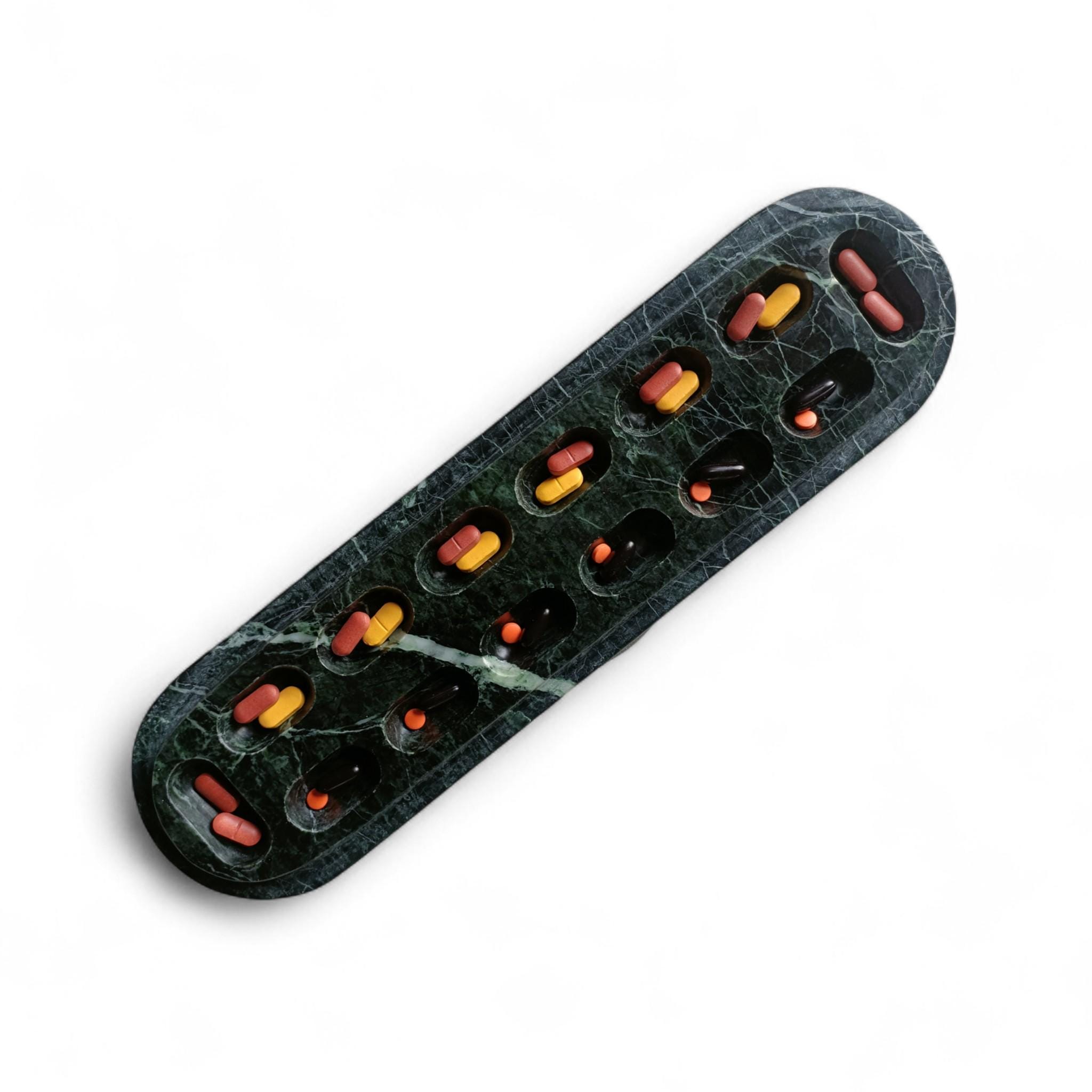 Green Marble Pill Box: Handmade Natural Stone Morning Evening Seven ...