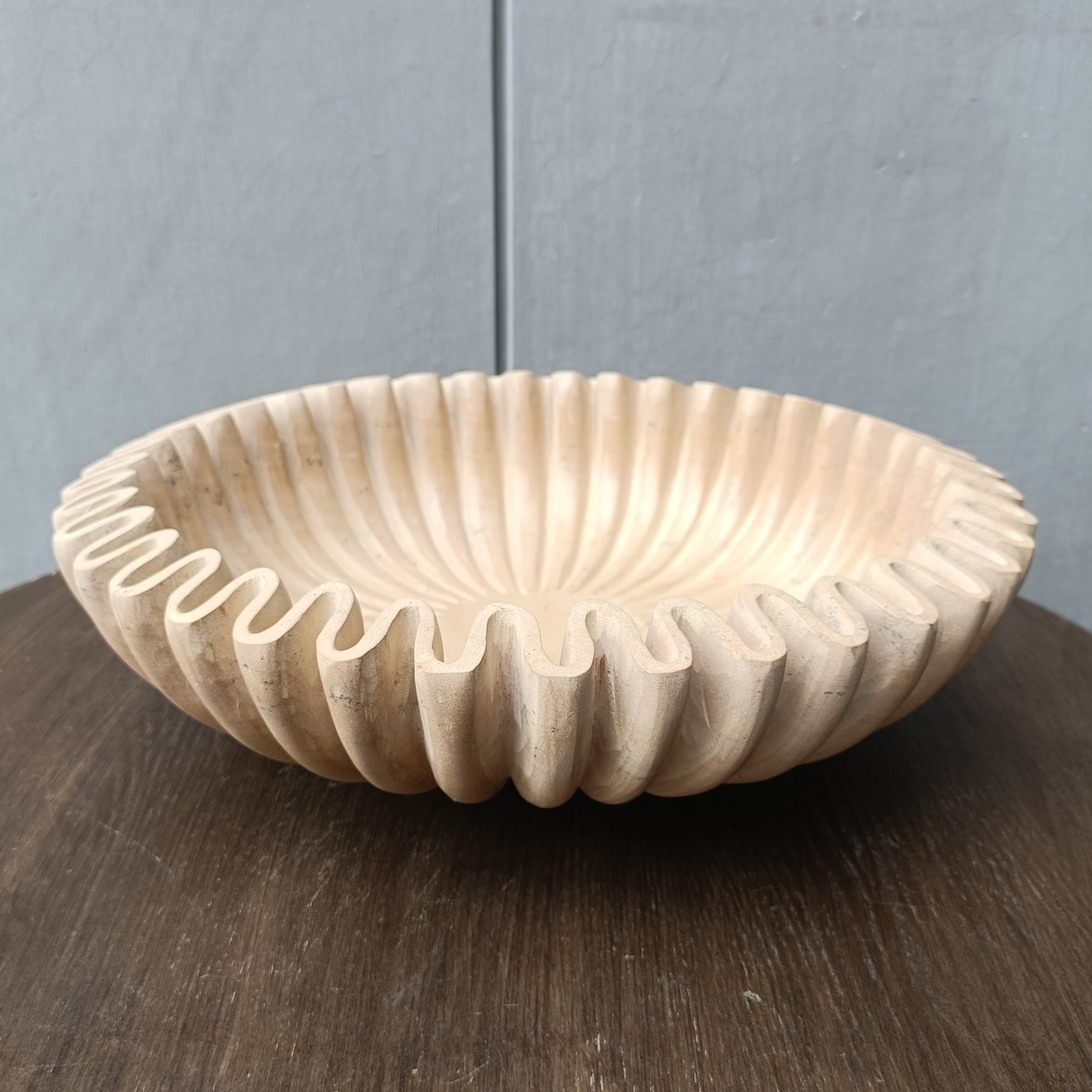 Handmade Jaisalmer Stone Bowl: 15 Inch Ribbed Wave Ruffle Decor - Etsy