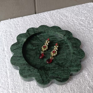 7.5 X 7.5 Inch Scalloped Decorative Round Green Marble Tray, Beautiful ...