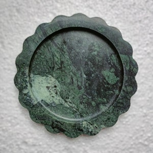 6 Inch Round Scalloped Decorative Green Marble Tray, Beautiful Serving ...