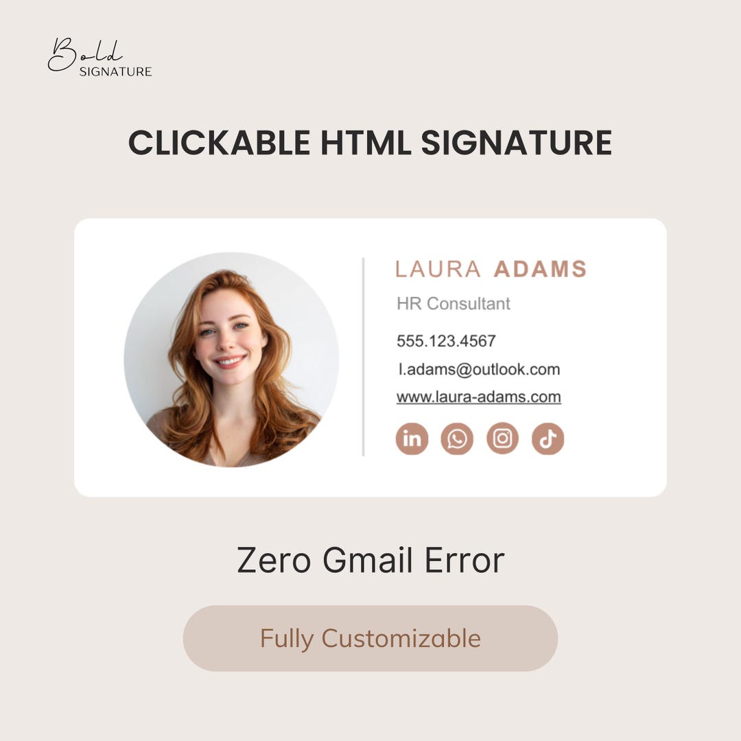 Modern Clickable HTML Email Signature | Custom Gmail Outlook Signature ...