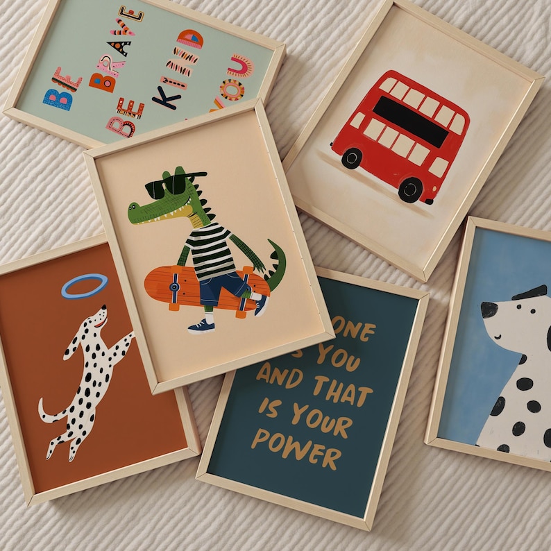 Kids Wall Art Bundle Set of 130 Prints, Playful Animal Art, Modern ...