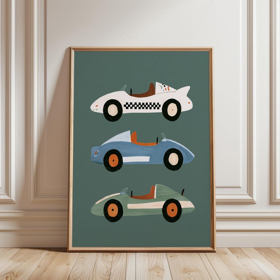 Vintage Race Car Nursery Print, Retro Boys Room Wall Art, Kids ...
