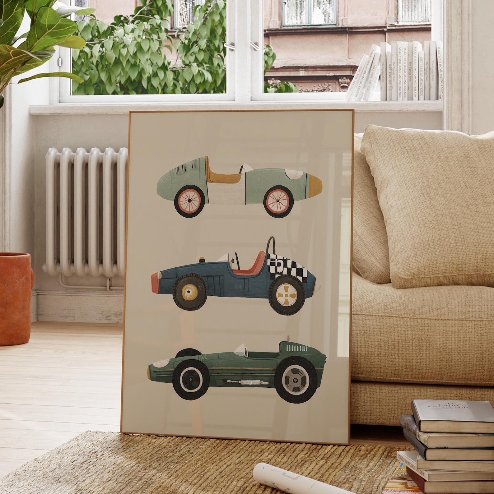 Vintage Race Car Print, Retro Cars Wall Art, Transportation Poster ...