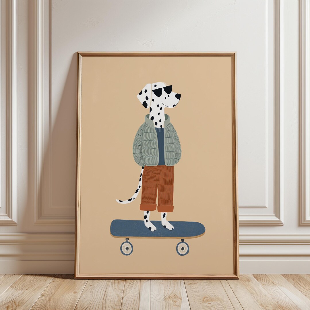 Dalmatian Skateboard Wall Art, Boys Room Print, Neutral Nursery Poster ...