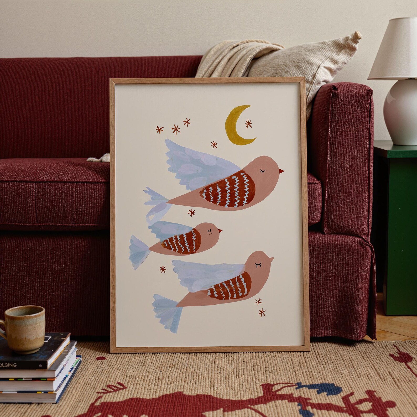 Three Birds Nursery Wall Art, Celestial Bird Print With Moon and Stars ...