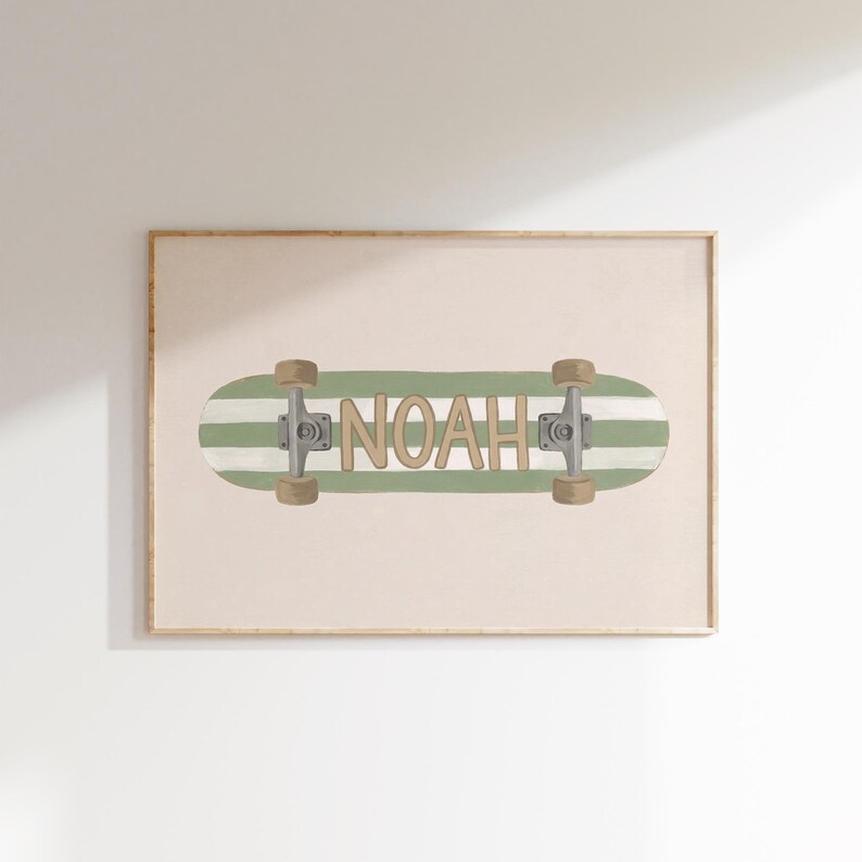 Personalized Skateboard Name Wall Art Printable, Boys Room Sports Decor ...