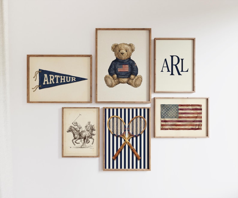 Ralph Teddy Bear Wall Art, Preppy Bear Nursery Print, Vintage Boys Room ...