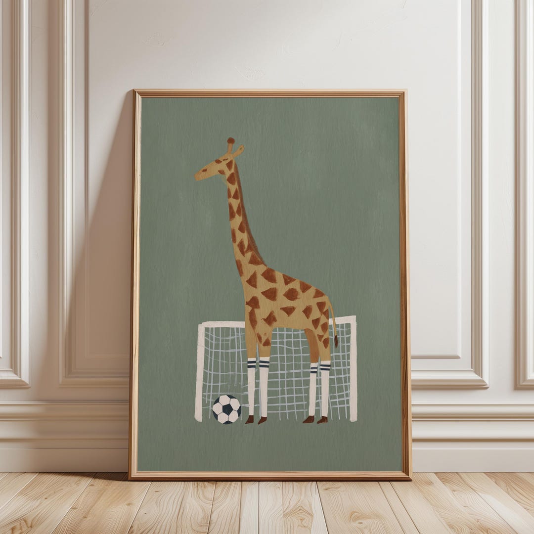 Giraffe Soccer Print, Sage Blue Nursery Wall Art, Soccer Goalie Kids ...