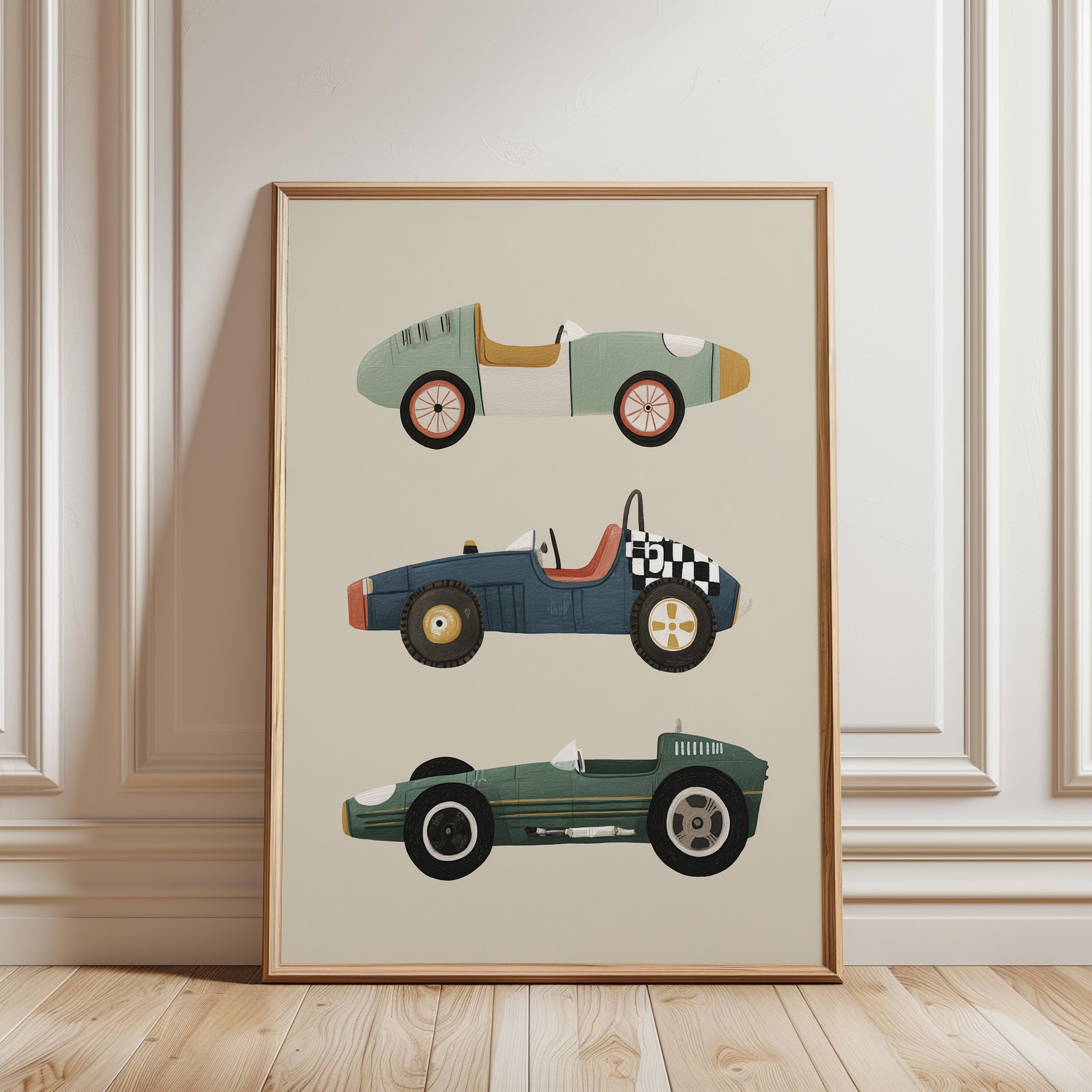 Vintage Race Car Print, Retro Cars Wall Art, Transportation Poster ...