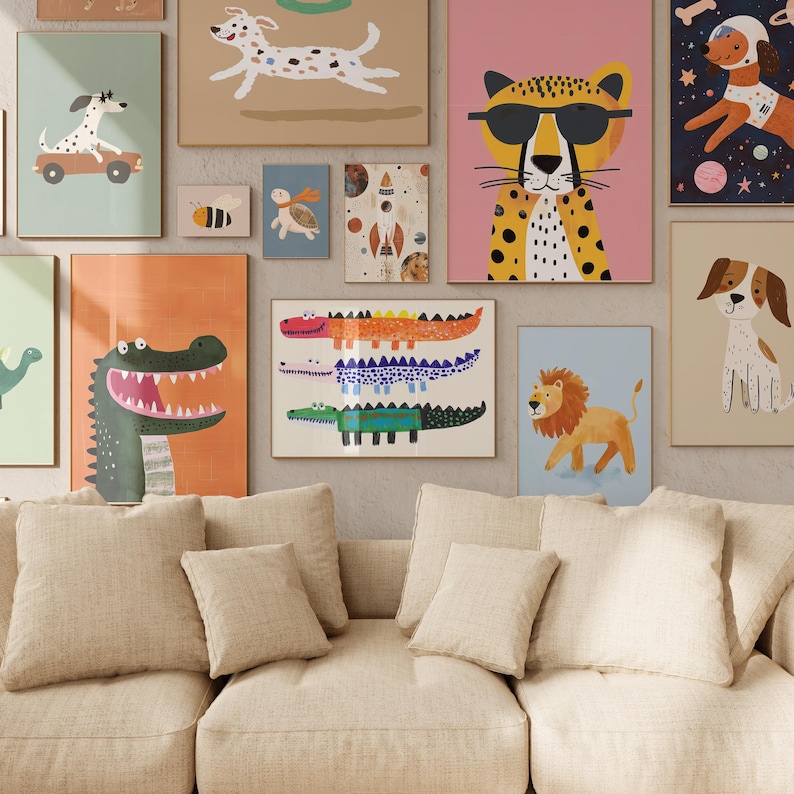 Kids Wall Art Bundle Set of 130 Prints, Playful Animal Art, Modern ...